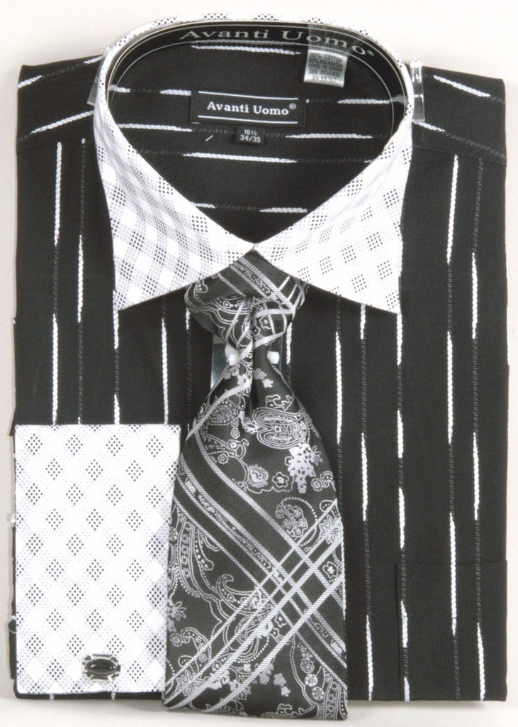 Daniel & Ellisa DS3777P2 Men's Checker Pattern Two Tone French Cuff Sh ...