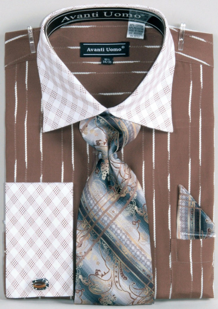 Daniel & Ellisa DS3777P2 Men's Checker Pattern Two Tone French Cuff Sh ...